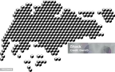 싱가포르는 3d 블랙 큐브 아이소메트릭 추상 개념 사각형 패턴 각 기하학적 모양에서지도 벡터 그림입니다 0명에 대한 스톡 벡터 아트 및 기타 이미지 Istock