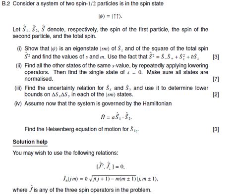 Solved Consider A System Of Two Spin Particles Is In The Chegg