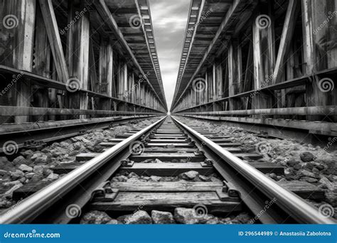 Rails In Linear Perspective Generative Ai Stock Illustration