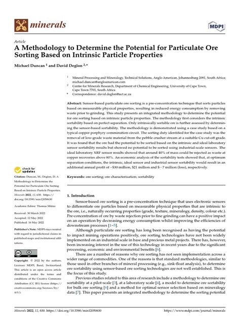 a methodology to determine the potential for particulate ore sorting