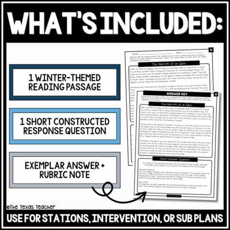 Winter Reading Passage Freebie Short Constructed Response 4th Grade Scr