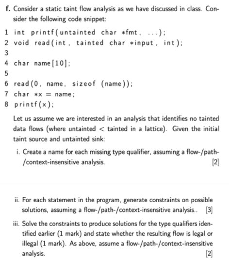 Solved F Consider A Static Taint Flow Analysis As We Have Chegg