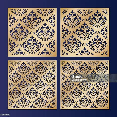 레이저 컷 디자인 세트 정사각형 패널 템플릿 와 다 마스크 패턴 벡터 0명에 대한 스톡 벡터 아트 및 기타 이미지 0명 개체 그룹 금속 Istock