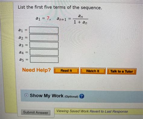 solved list the first five terms of the sequence an 1 1
