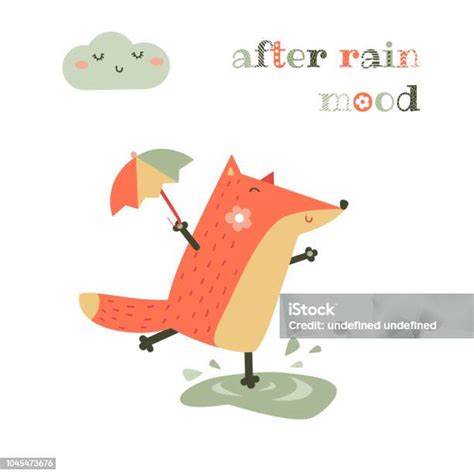 귀여운 여우 구름 및 슬로건 엽서입니다 손으로 그린된 벡터 일러스트 레이 션 가을에 대한 스톡 벡터 아트 및 기타 이미지