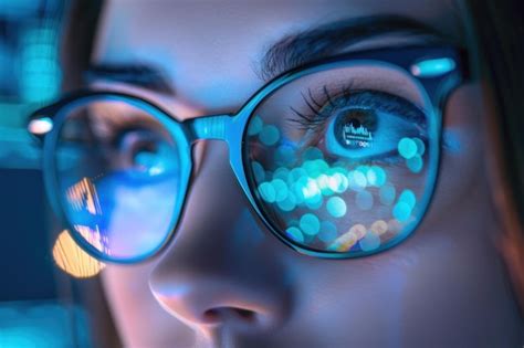 Cybersecurity Illustrated Closeup Of Eyes And Glasses With Computer Monitor Reflection Premium