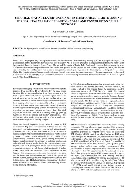 Pdf Spectral Spatial Classification Of Hyperspectral Remote Sensing Images Using Variational