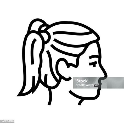 피그 테일 헤어 스타일 여성 라인 아이콘 벡터 일러스트 레이 션 귀여운에 대한 스톡 벡터 아트 및 기타 이미지 귀여운 남자