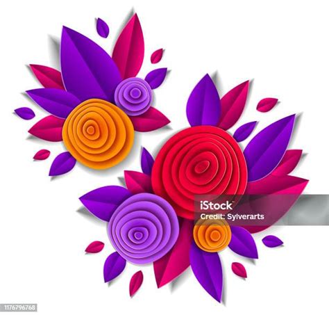 가을 꽃과 나뭇잎 종이 컷 스타일 벡터 꽃 일러스트와 디자인 결혼식 초대장 또는 가을 계절 로맨틱 인사말 카드 3차원 형태에 대한 스톡 벡터 아트 및 기타 이미지 Istock