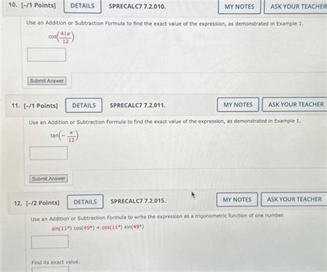 Solved Use An Addition Or Subtraction Formula To Find The Chegg Com