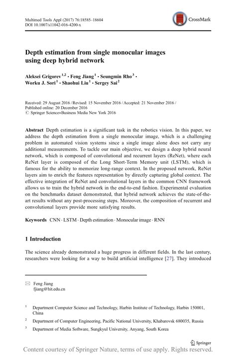 Depth Estimation From Single Monocular Images Using Deep Hybrid Network Request Pdf