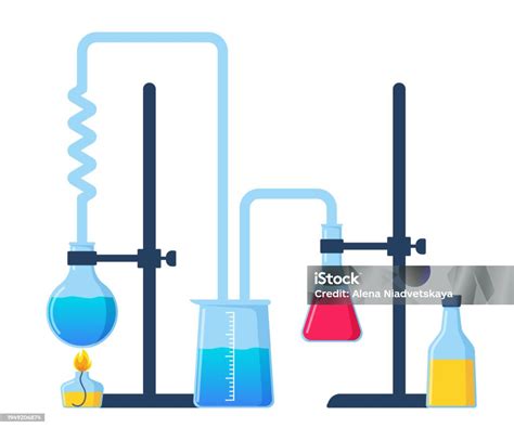 다양한 유리 플라스크 바이알 물질 및 시약이 담긴 시험관이 있는 화학 실험실 실험실 연구 테스트 화학 물리학 생물학 연구 배너 포스터 벡터 일러스트 레이 션입니다 과학에