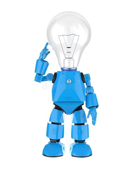 Personal Assistant Robot Hold Lightbulb For Creativity Concept Stock