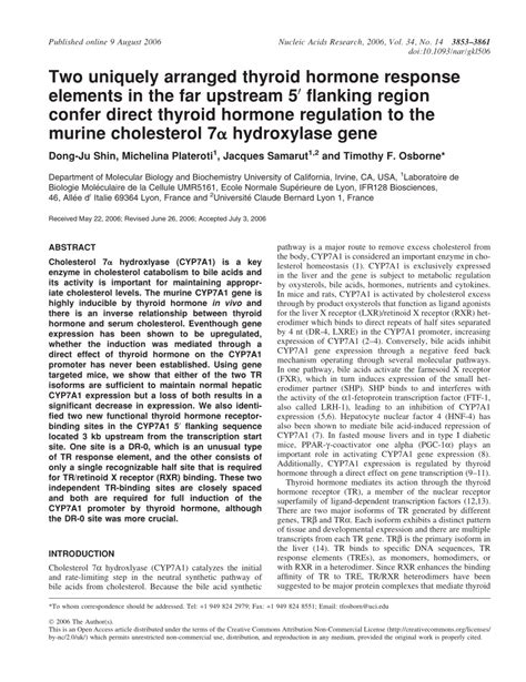 Pdf Two Uniquely Arranged Thyroid Hormone Response Elements In The