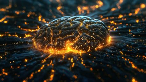 Advanced Ai Algorithm Visualized As A Glowing Digital Brain With Neural Connections Stock