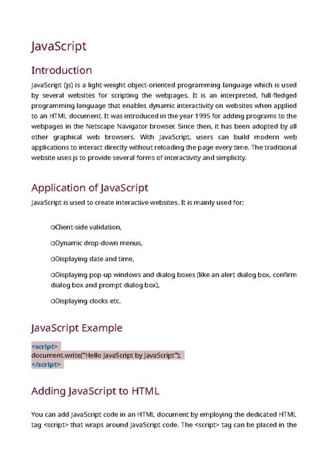 Javascript Notes Javascript Introduction Javascript Js Is A Light Weight Object Oriented