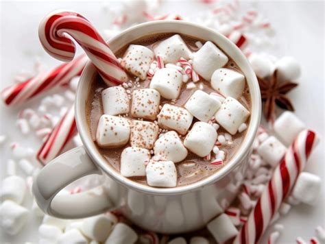 Cocoa With Candy Cane Stirrer Premium Ai Generated Image