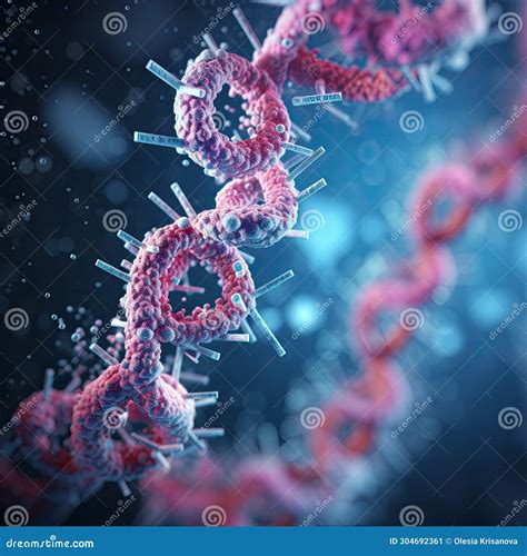Virus Damaged DNA Molecule Dna Helix Enlarged Model In Bright Colors And Spots Stock