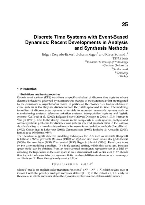 Pdf Discrete Time Systems With Event Based Dynamics Recent