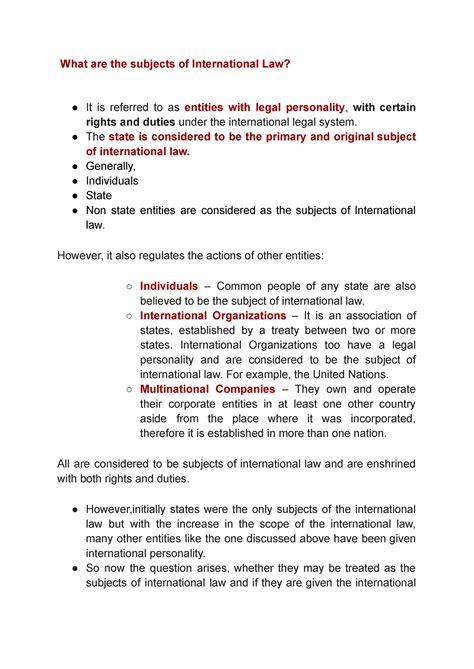 Pil Lecture Notes What Are The Subjects Of International Law It Is Referred To As Entities