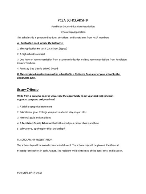Pcea Scholarship Doc Template Pdffiller