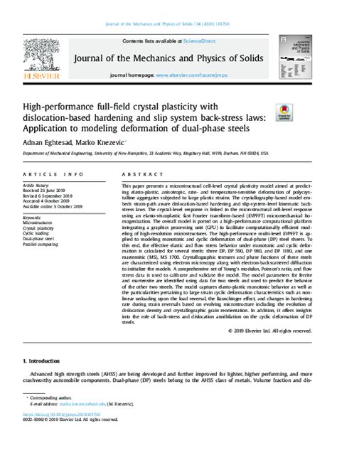 Pdf High Performance Full Field Crystal Plasticity With Dislocation Based Hardening And Slip