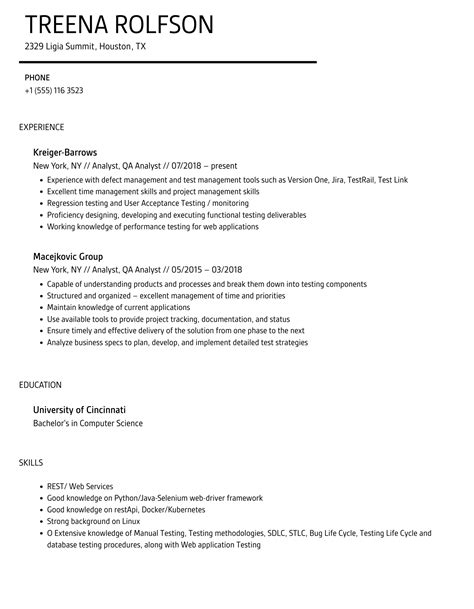 Analyst QA Analyst Resume Samples Velvet Jobs