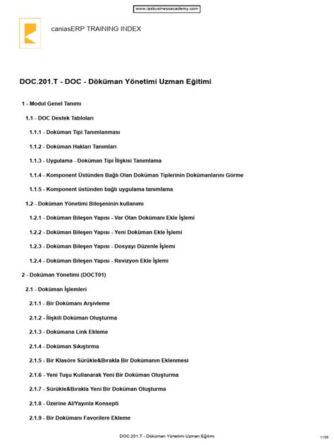 Doc 201 T Doc Döküman Yönetimi Uzman Eğitimi Caniaserp Training Index Pdf