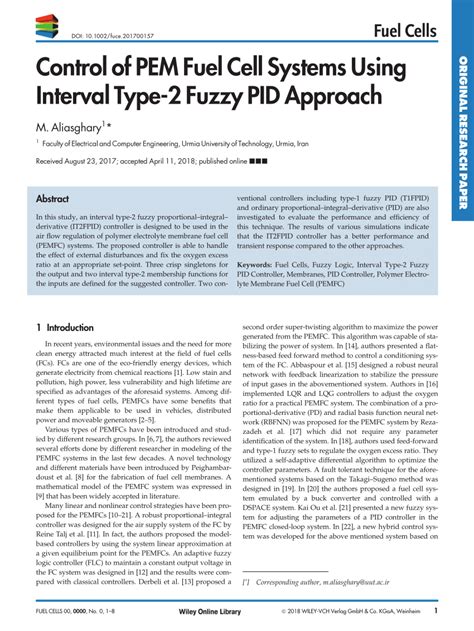 Pdf Control Of Pem Fuel Cell Systems Using Interval Type 2 Fuzzy Pid Approach