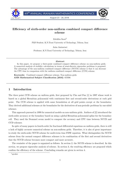 Pdf Efficiency Of Sixth Order Non Uniform Combined Compact Difference