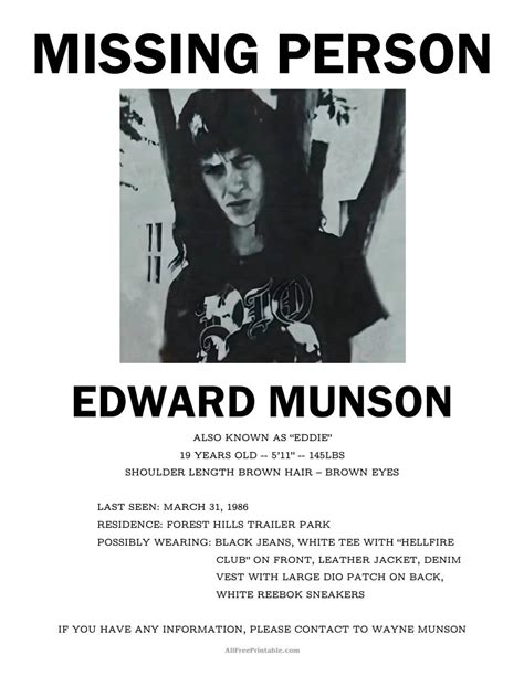 Stranger Things Missing Eddie Poster Free Printable