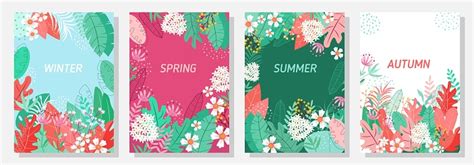 벡터 세트 꽃 배경 자연 배경 사계절 템플릿 배너 표지 템플릿 엽서 가을에 대한 스톡 벡터 아트 및 기타 이미지 가을 겨울 계절 Istock