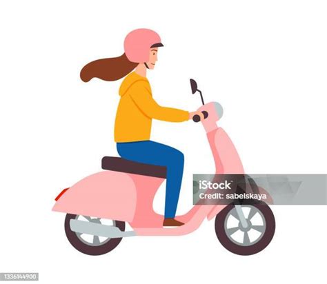 분홍색 스쿠터 오토바이에 타고 여성 오토바이 벡터 일러스트 모터 스쿠터에 대한 스톡 벡터 아트 및 기타 이미지 모터 스쿠터