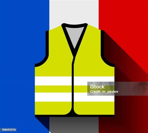 프랑스에서 상승 연료 가격에 대 한 항의의 상징으로 노란색 조끼 노란 재킷 혁명입니다 벡터 일러스트 레이 션 플래그에 대 한 프랑스의 긴 그림자 Revolution에 대한