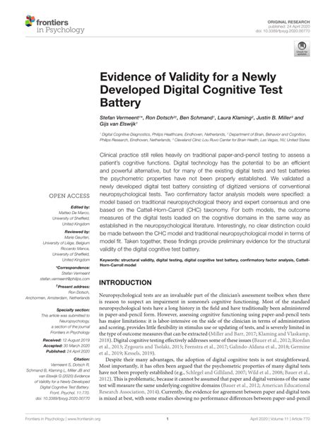 Pdf Evidence Of Validity For A Newly Developed Digital Cognitive Test