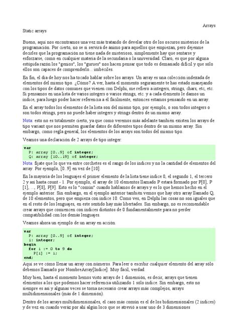 Arrays En Delphi Pdf Estructura De Datos De Matriz Puntero