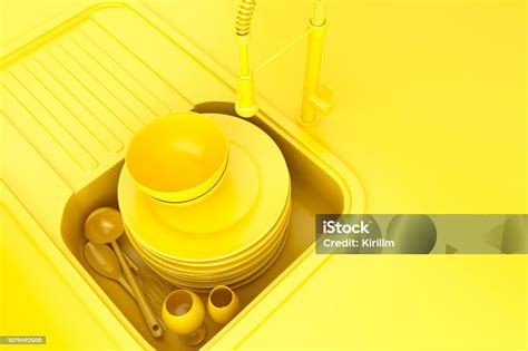 더러운 주방 및 요리 주방 싱크입니다 3 차원 일러스트 레이 션 3차원 형태에 대한 스톡 사진 및 기타 이미지 3차원 형태 노랑 부엌 Istock