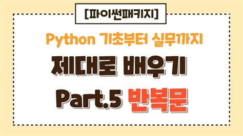Hd Python파이썬 기초부터 실무까지 제대로 배우기 Part5 반복문 Youtube