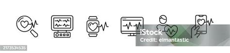 심장 박동 심전도 모니터링 아이콘 벡터 라인 세트 건강 관리 심장학 심장 맥박 진단 기호 그림 감시에 대한 스톡 벡터 아트 및 기타 이미지 Istock