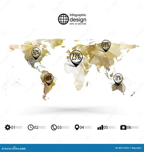 World Map Template Triangle Design Infographics Stock Vector