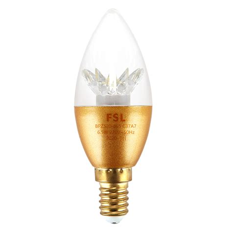 佛山照明 FSL尖泡led灯泡烛形尖泡水晶灯泡蜡烛泡吊灯灯泡小螺口E14晶钻金色6 5W黄光 融创集采商城