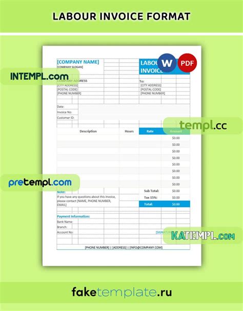 Labour Invoice Format Word And PDF Download Template