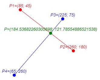 Javascript Calculate Intersection Point Of Two Lines For Given Points Dirask