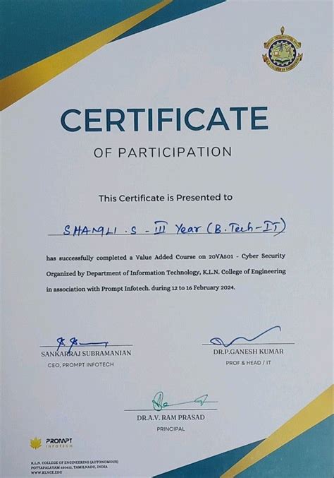 Shamli S On Linkedin I Have Completed Value Added Course In Domain Of Cyber Security Organized…
