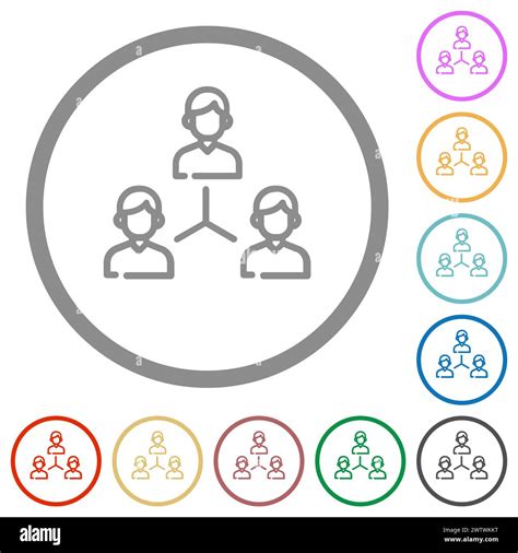 Networking Business Group Outline Flat Color Icons In Round Outlines On