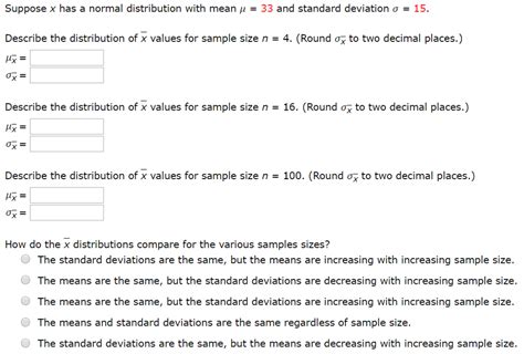 solved suppose x has a normal distribution with mean 33 and
