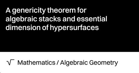 A Genericity Theorem For Algebraic Stacks And Essential Dimension Of Hypersurfaces