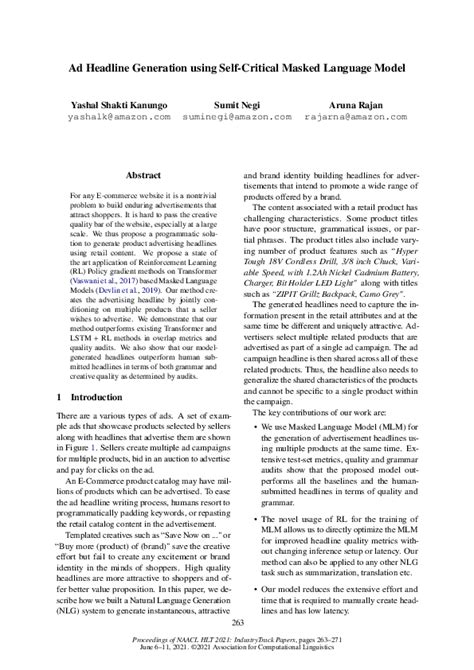 Pdf Ad Headline Generation Using Self Critical Masked Language Model