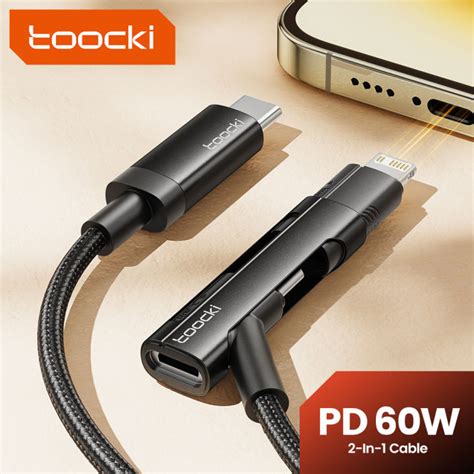 Toocki 2 In 1 Usb C Fast Charging Cable Type C To Los Pd 60w Ultra Fast Charging Data Cord