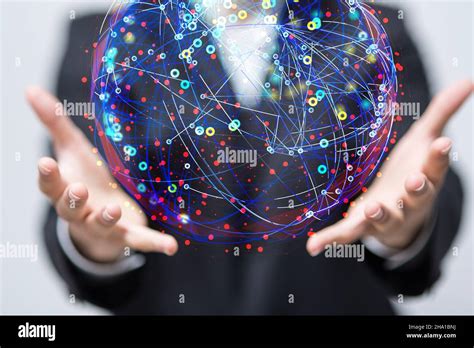 3D Rendered Futuristic Globe With Data Connected To Each Other Held In